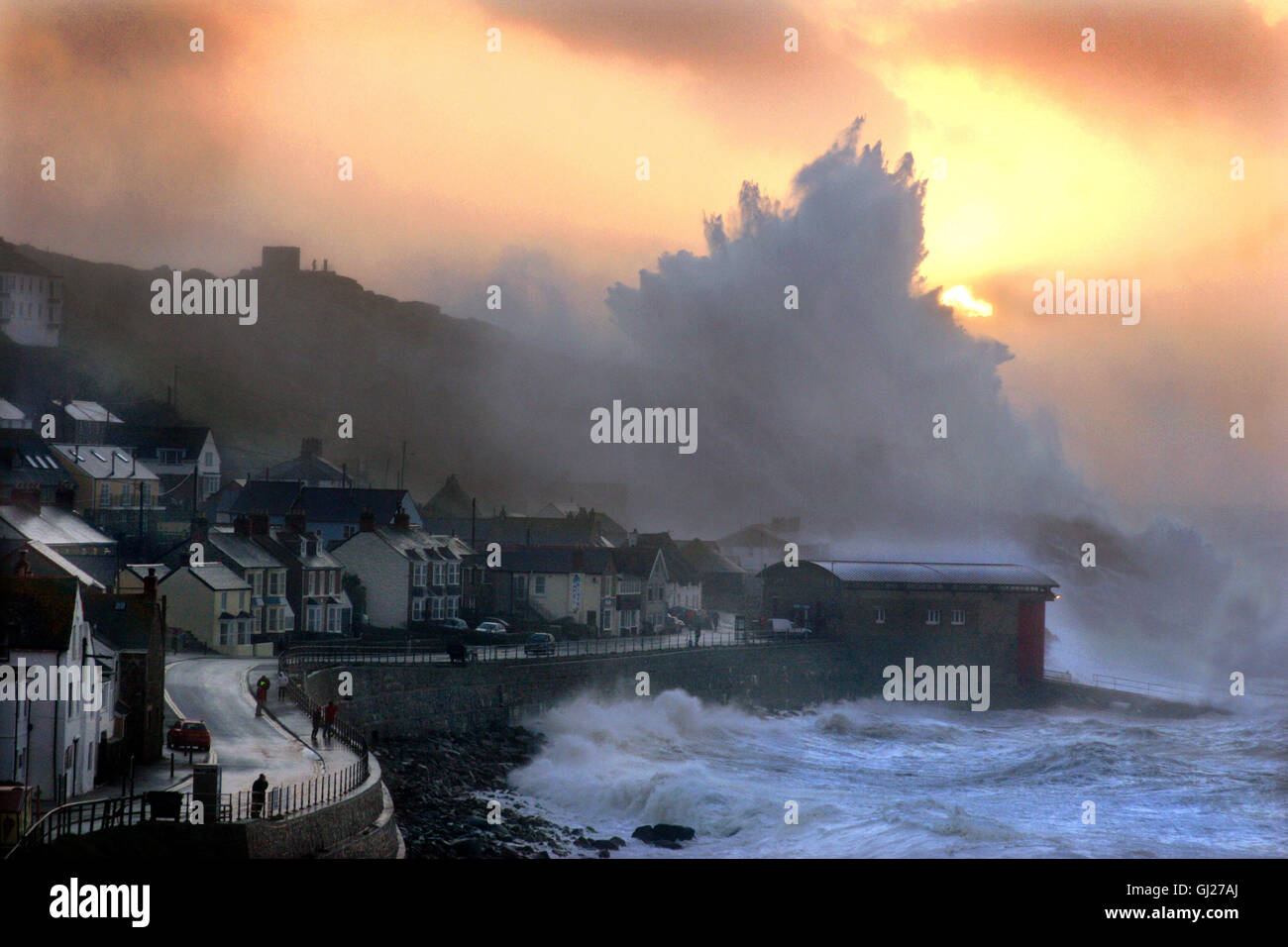 Sennen cove gets a battering from a huge waves and 70mph winds when a ...