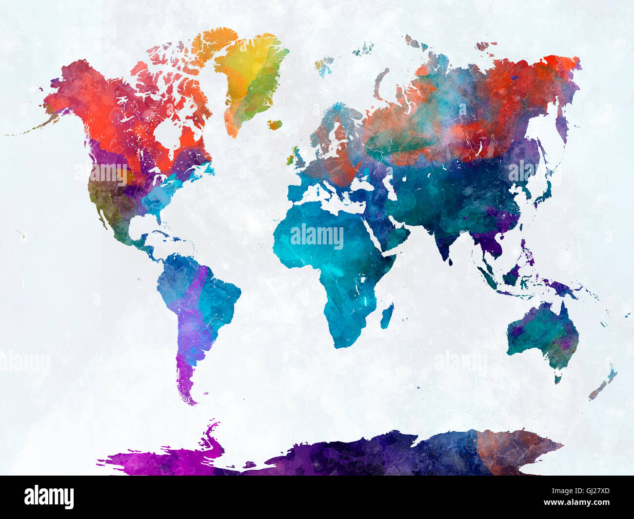World map in watercolor painting abstract splatters Stock Photo - Alamy