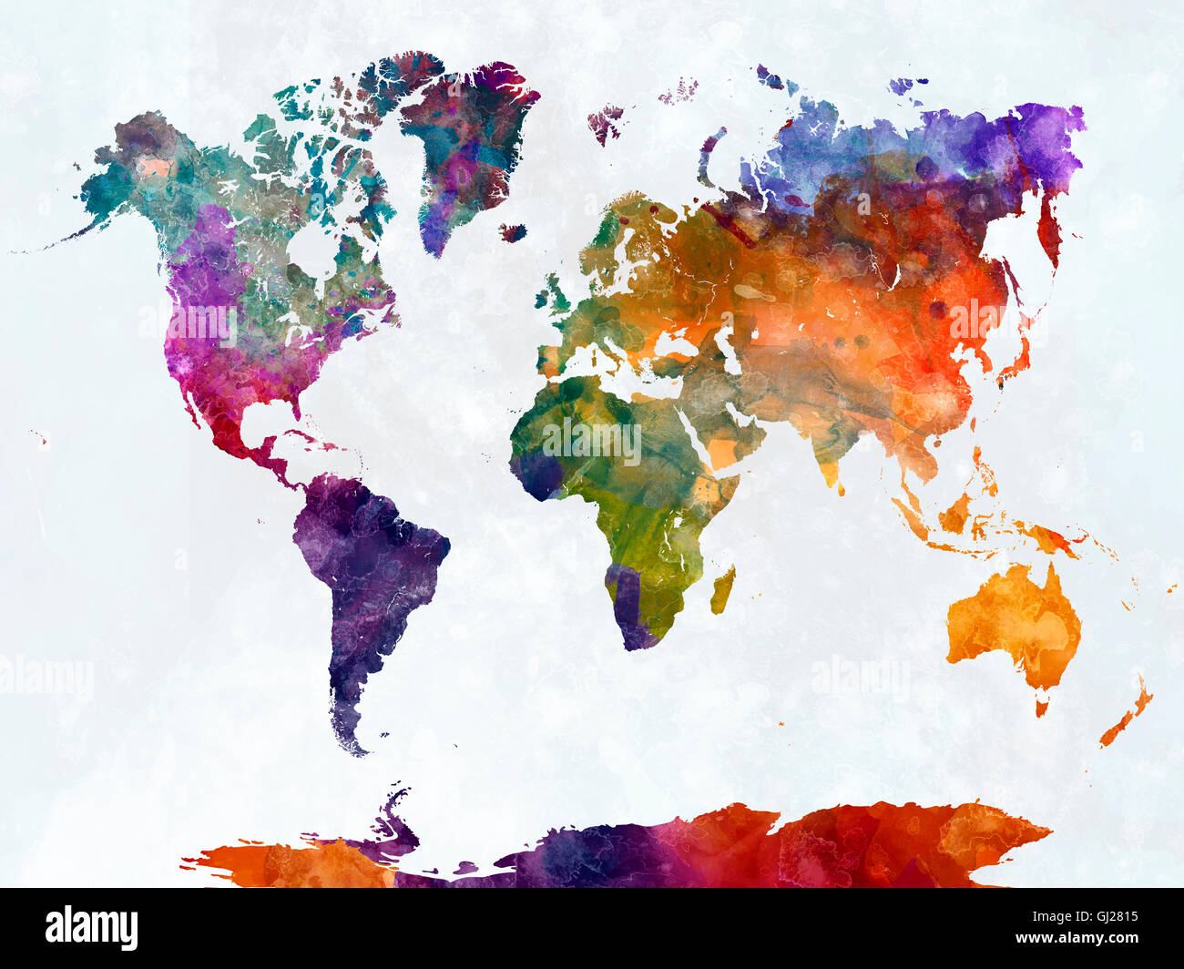 World map in watercolor painting abstract splatters Stock Photo - Alamy