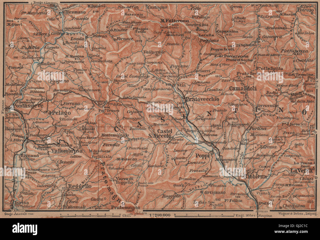 VALLOMBROSA & CAMALDOLI environs. Reggello Casentino. Topo-map. Italy ...
