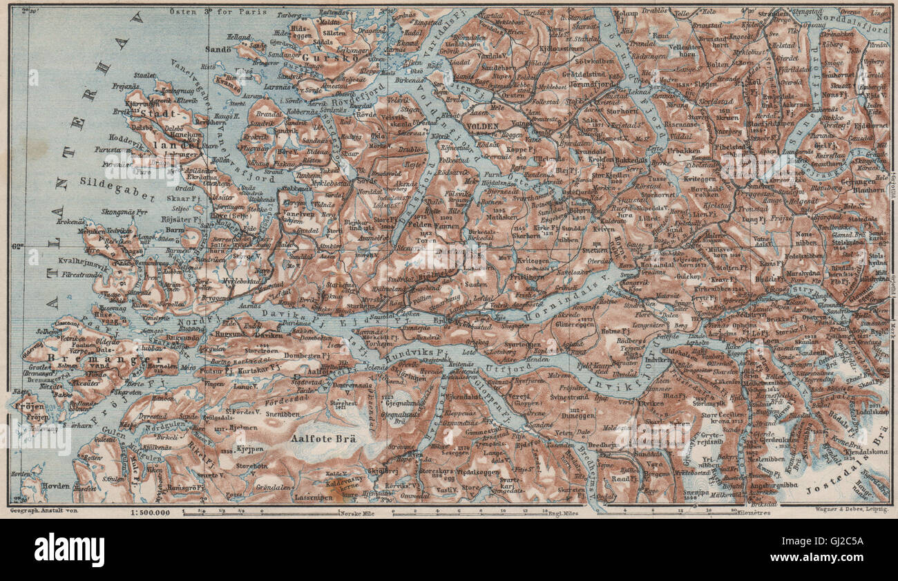 NORDFJORD & SOUTHERN SONDMERE/Sunnmøre topo-map. Gloppen Volda. Norway ...