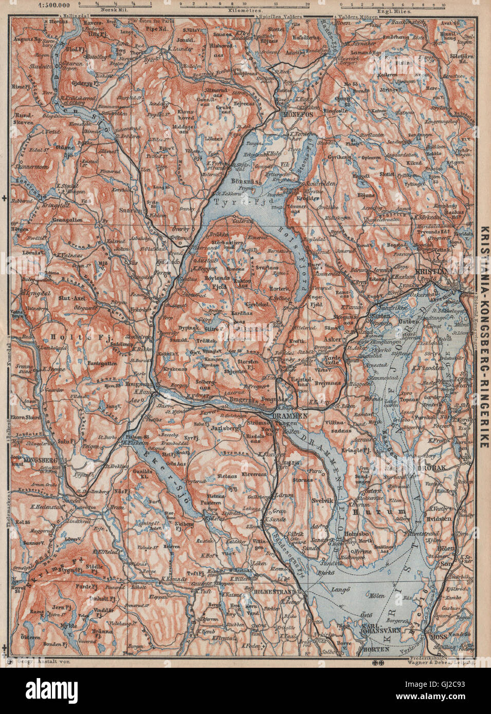 INNER OSLOFJORD. Tyrifjord Kongsberg Lake Krøderen Topo-map. Norway ...