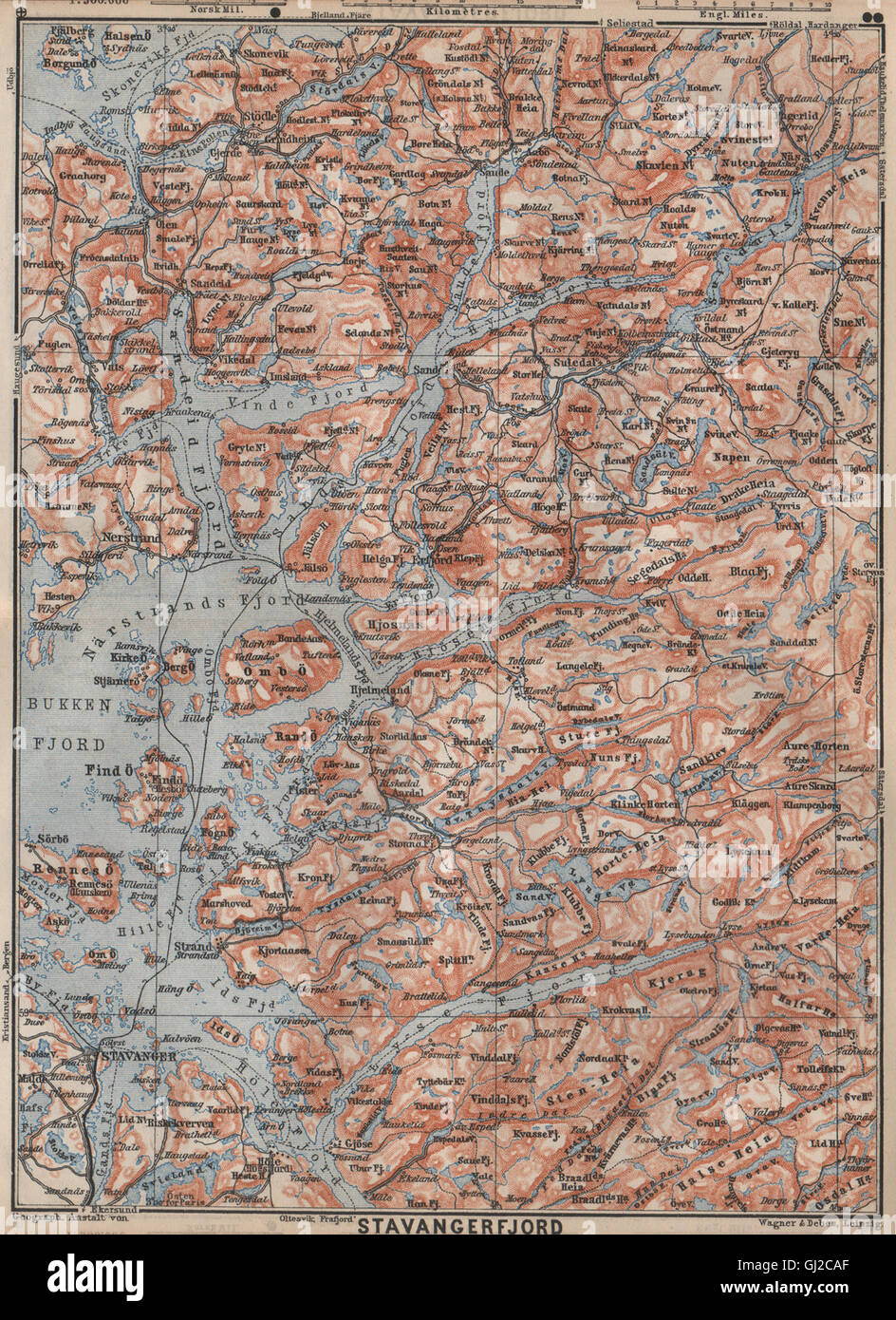 STAVANGER/BOKNA FJORD topo-map. Nedstrand Tau Sauda Etne. Norway kart ...