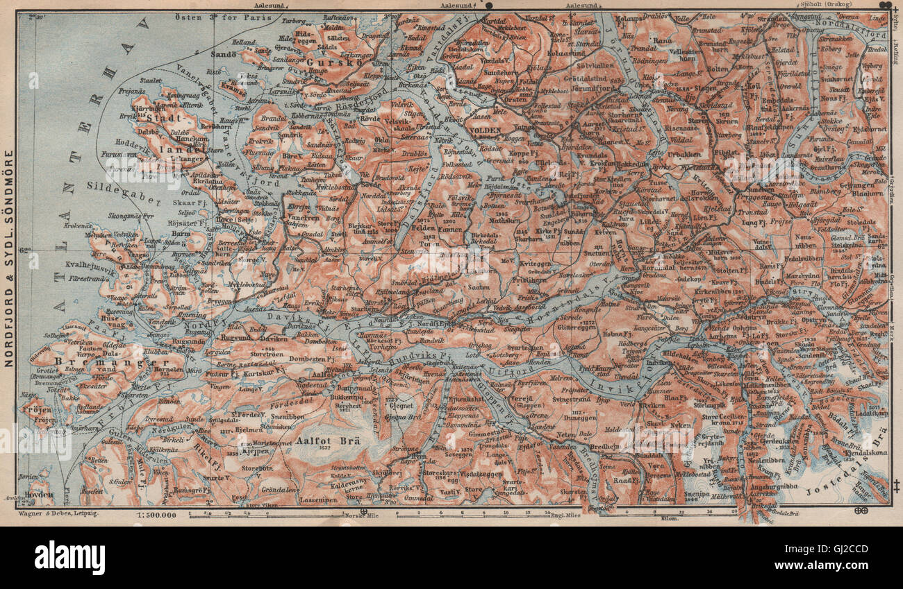 NORDFJORD & SOUTHERN SONDMERE/Sunnmøre topo-map. Gloppen Volda. Norway ...