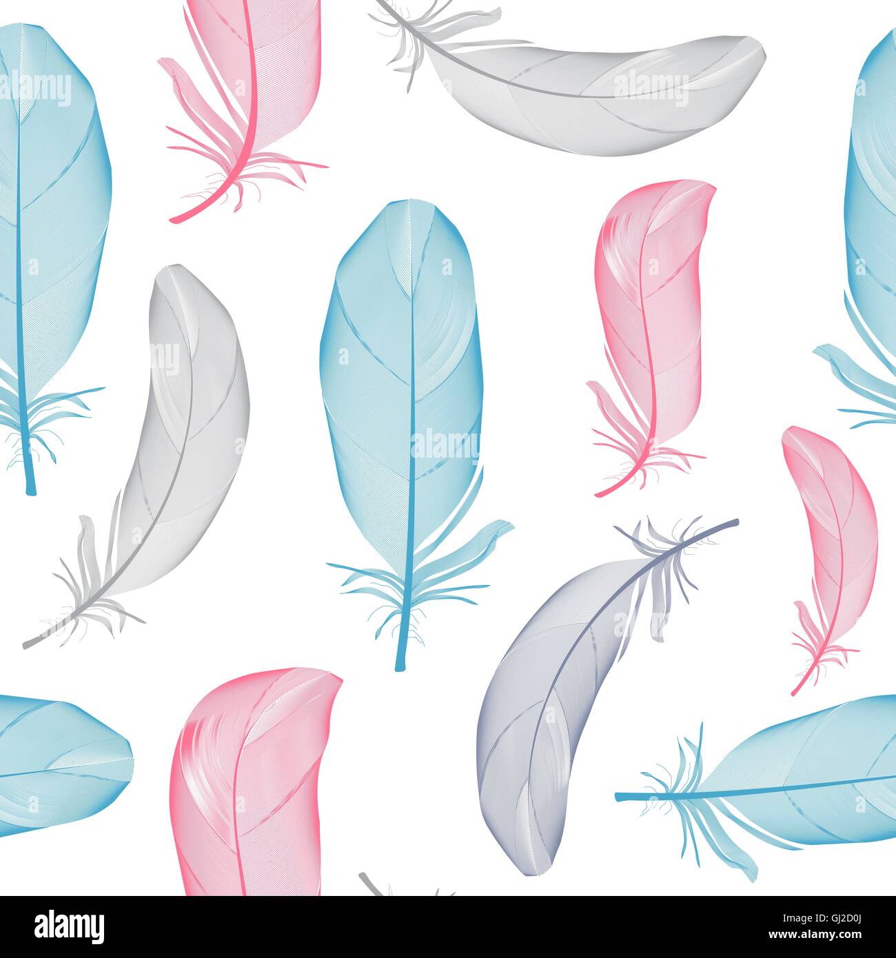 Bird Feather Hand Drawn Seamless Pattern Background Vector Illus Stock ...