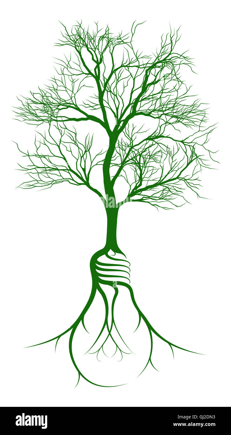 Tree growing from light bulb shaped roots. The growth of an idea Stock ...
