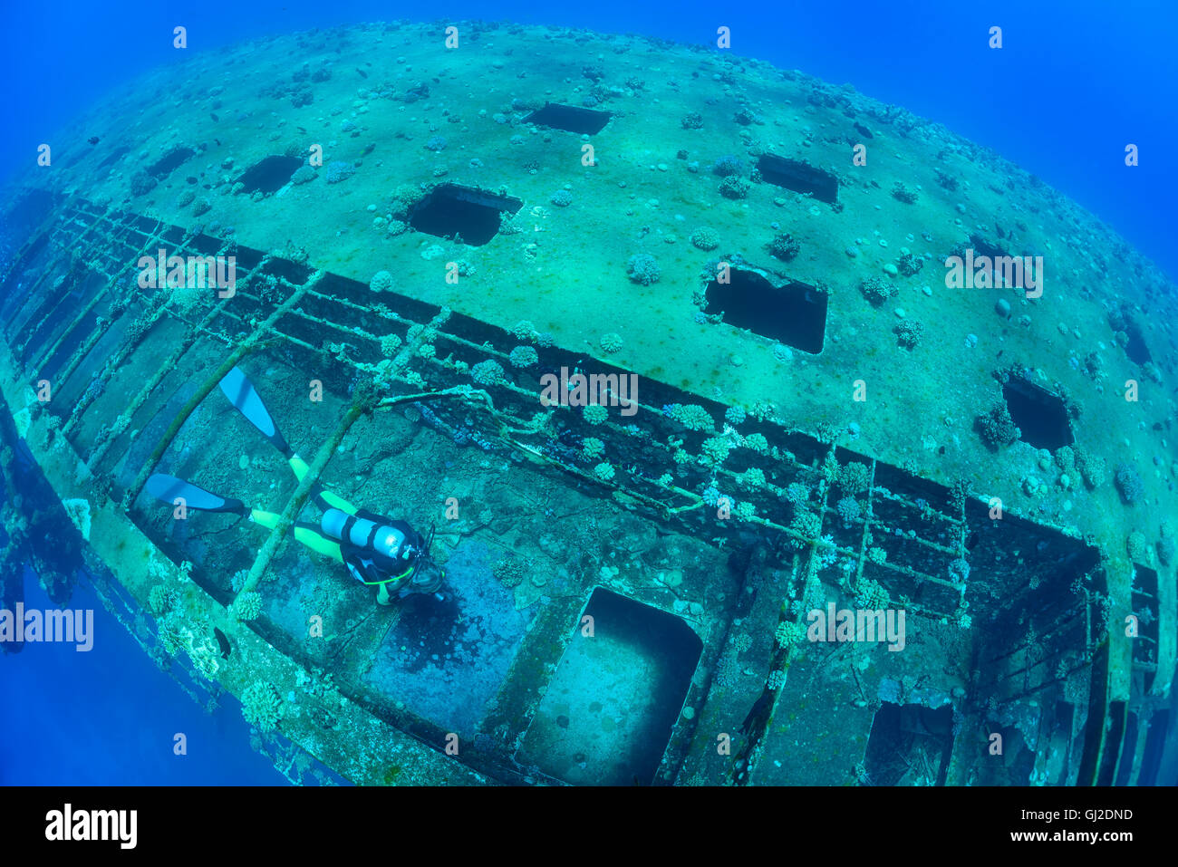 Shipwreck of the Salem Express in front of Safaga and scuba diver on ...