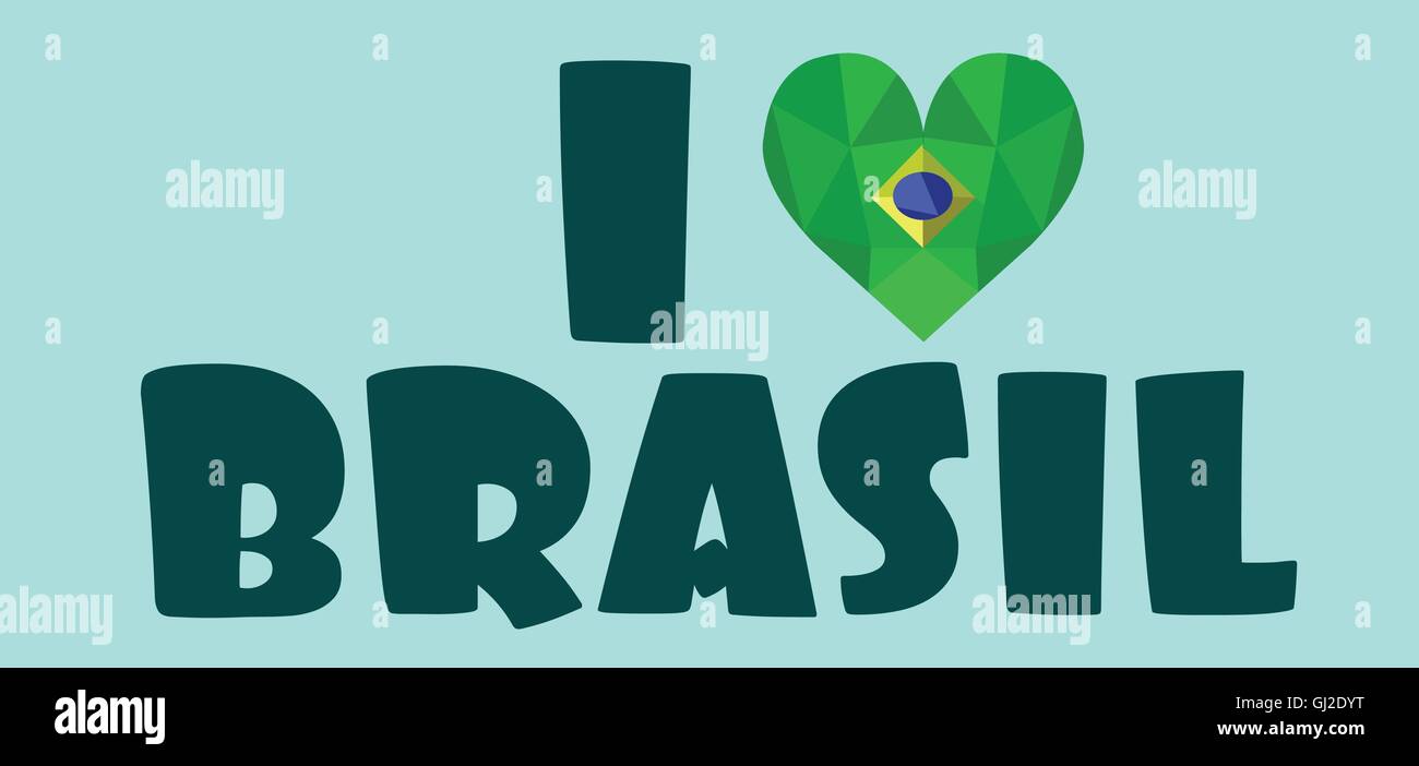 I love brasil card, over light green background, in outlines. Digital ...