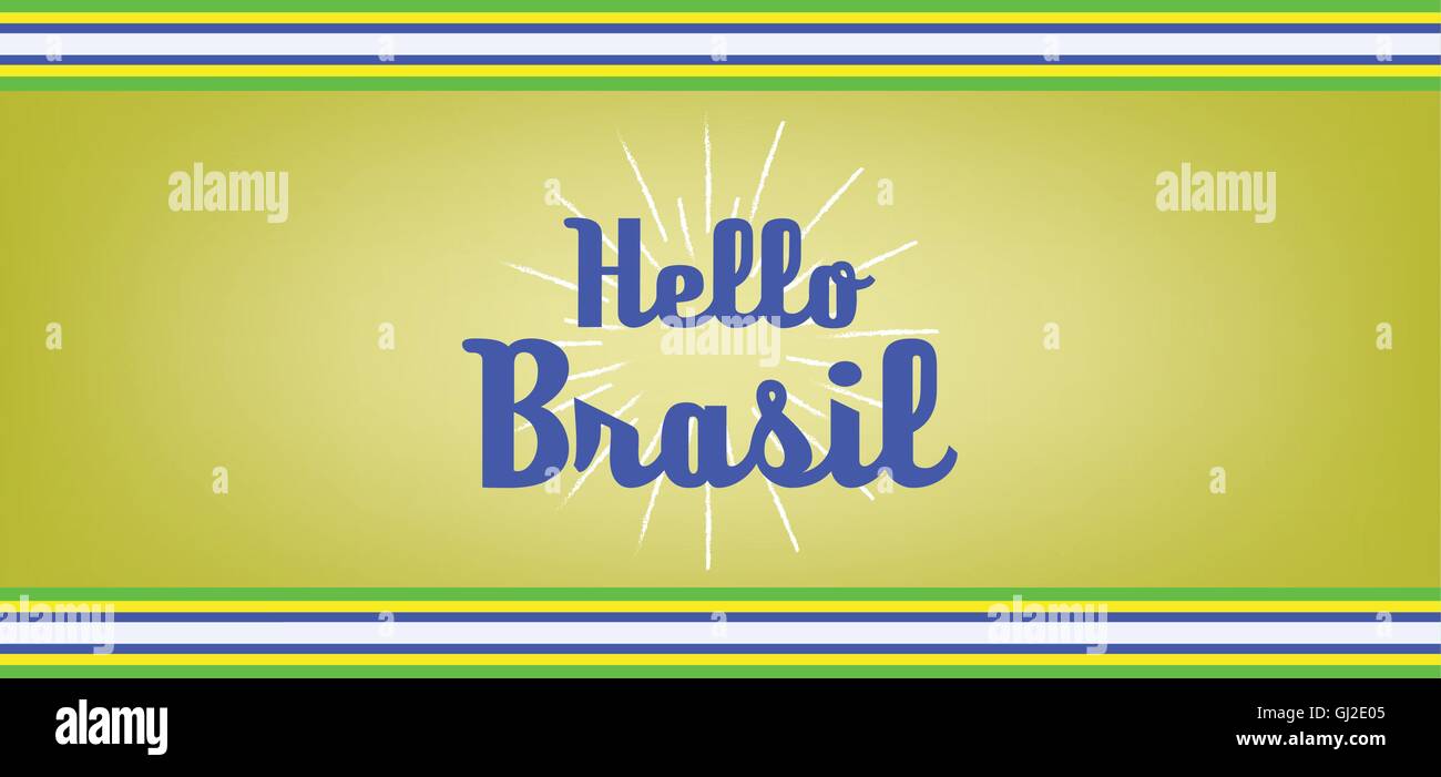 Hello brasil card with colored lines design over dark yellow background ...