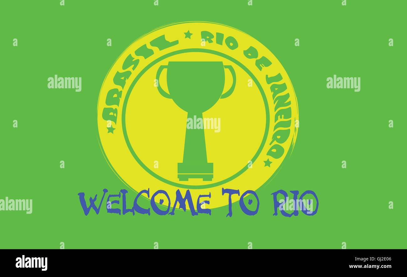 Welcome to rio card with a cup on yellow circle over green background ...