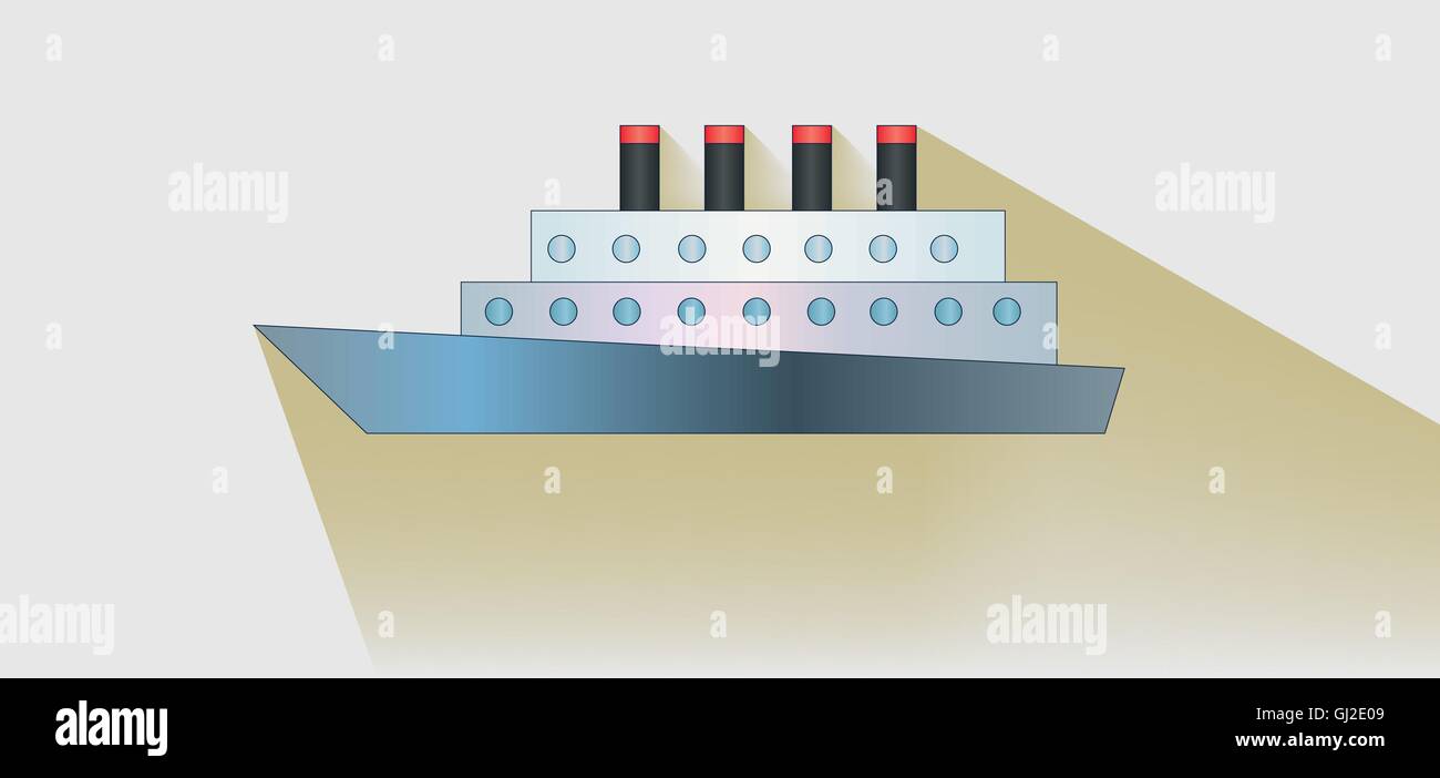 A ship with four towers over white background, flat style. Digital ...
