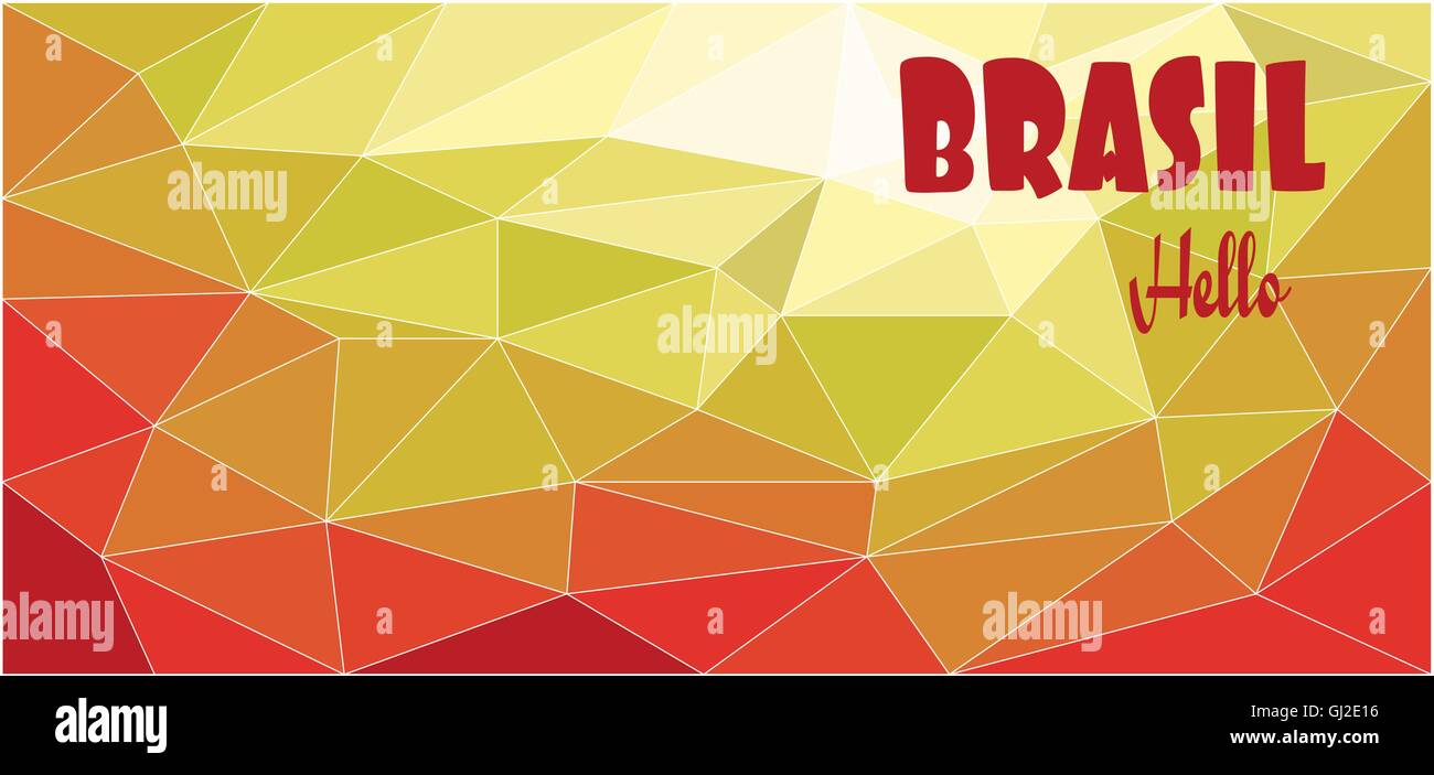 Hello Brasil card over red and yellow colored background with triangles ...
