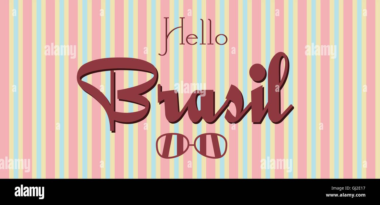 Hello Brasil card with sunglasses over colored lines background, in ...