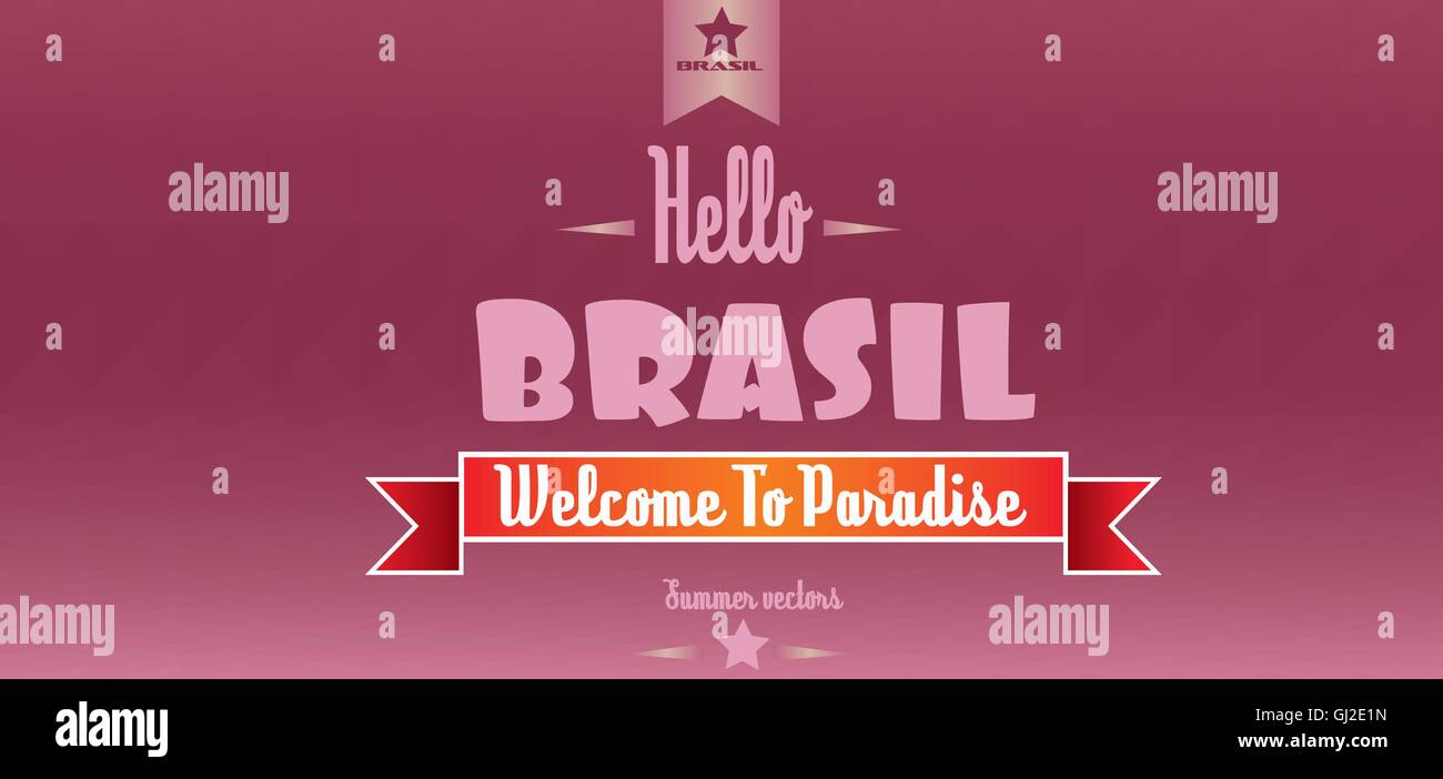 Hello brasil card with stars over burgundy background, in outlines ...
