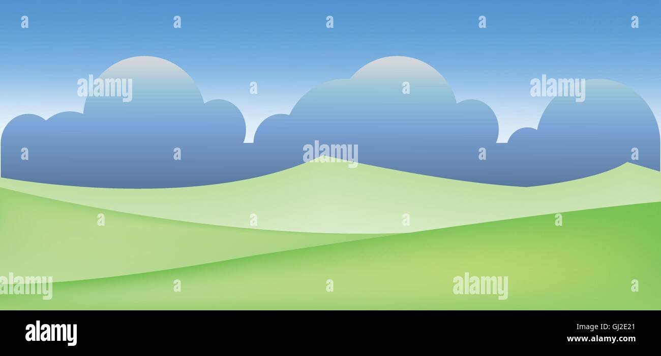 Abstract landscape with green fields and clouds. Digital vector image ...