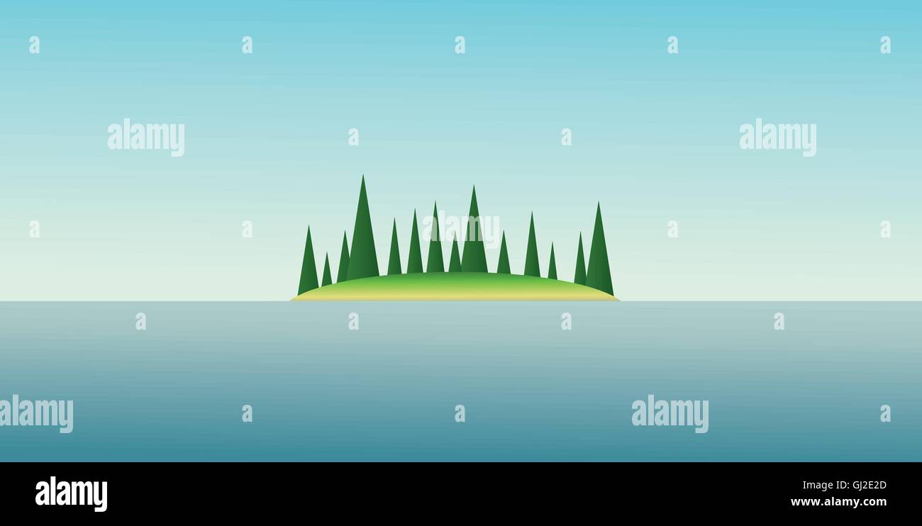 Abstract island design with green trees and blue water. Digital vector ...