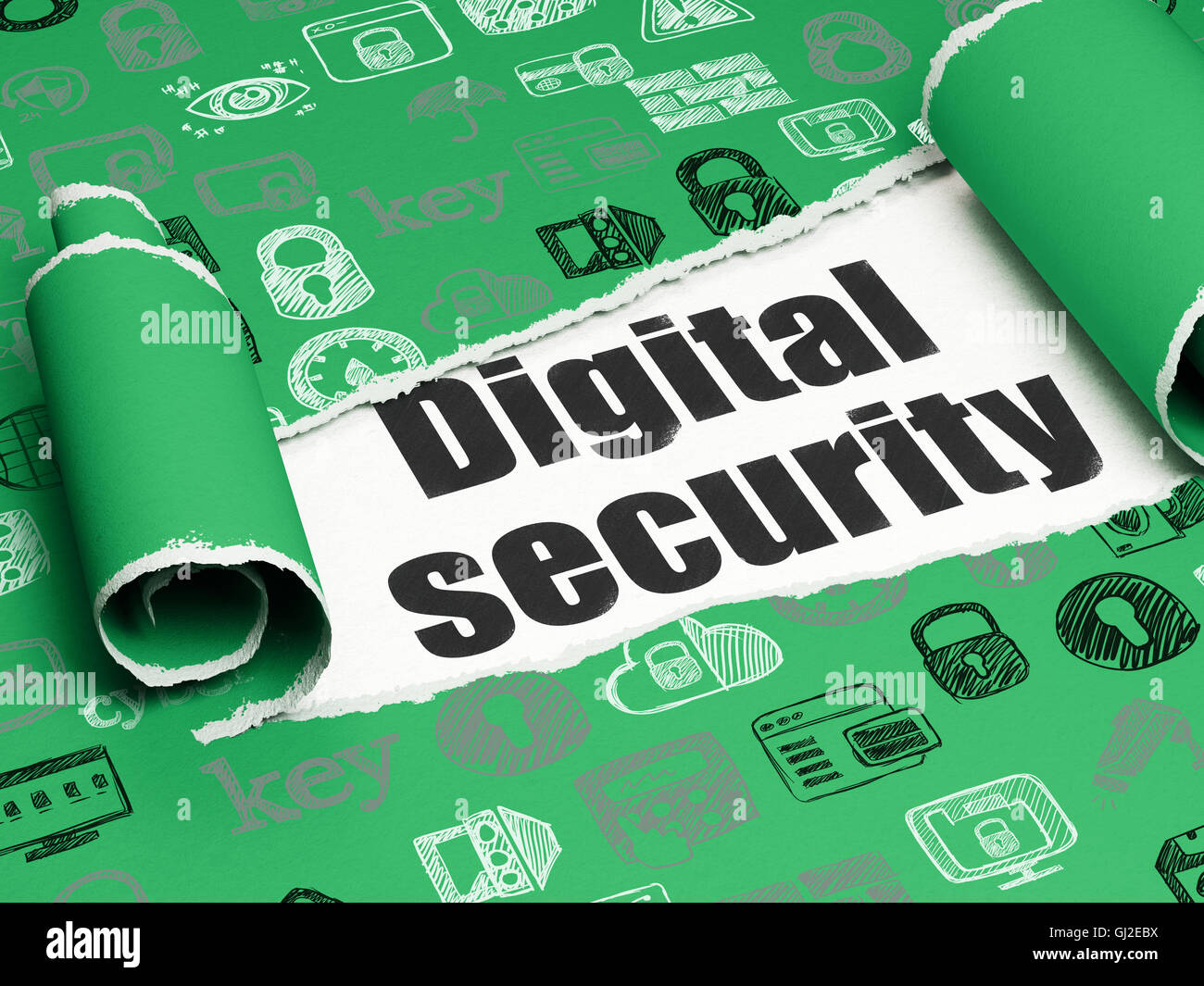 Safety concept: black text Digital Security under the piece of torn ...