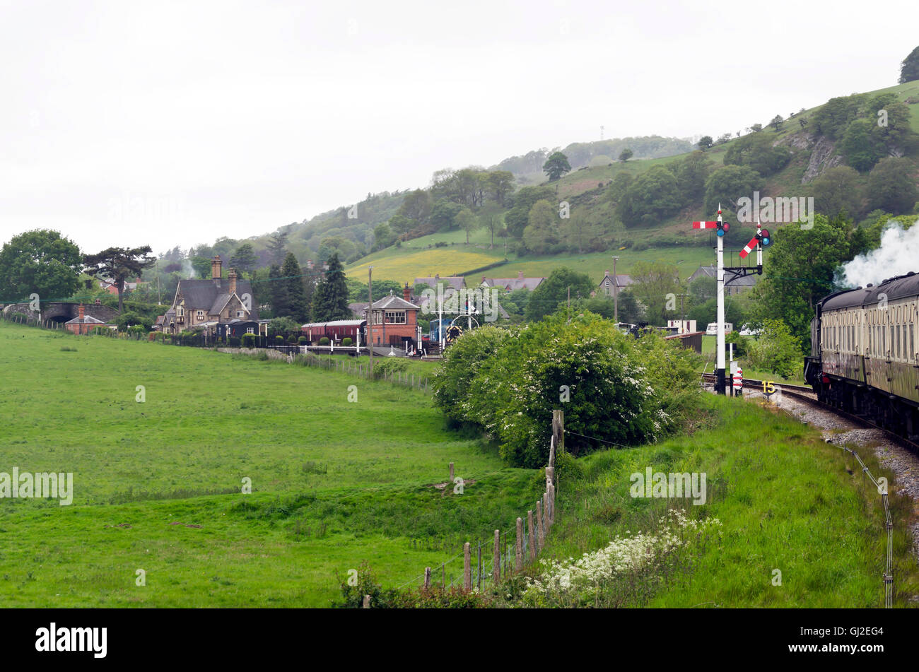 Steam tank locomotive-hauled train approaching Carrog Station on the ...