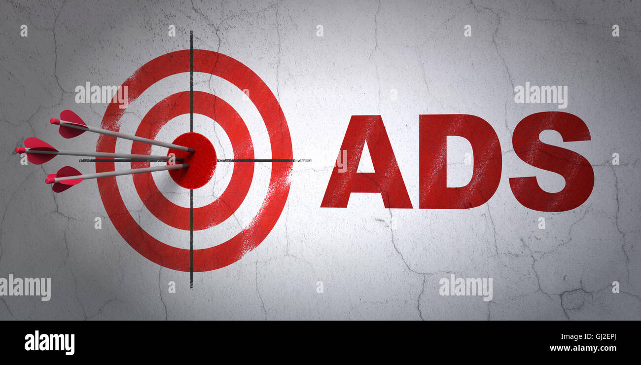 Marketing concept: target and Ads on wall background Stock Photo - Alamy