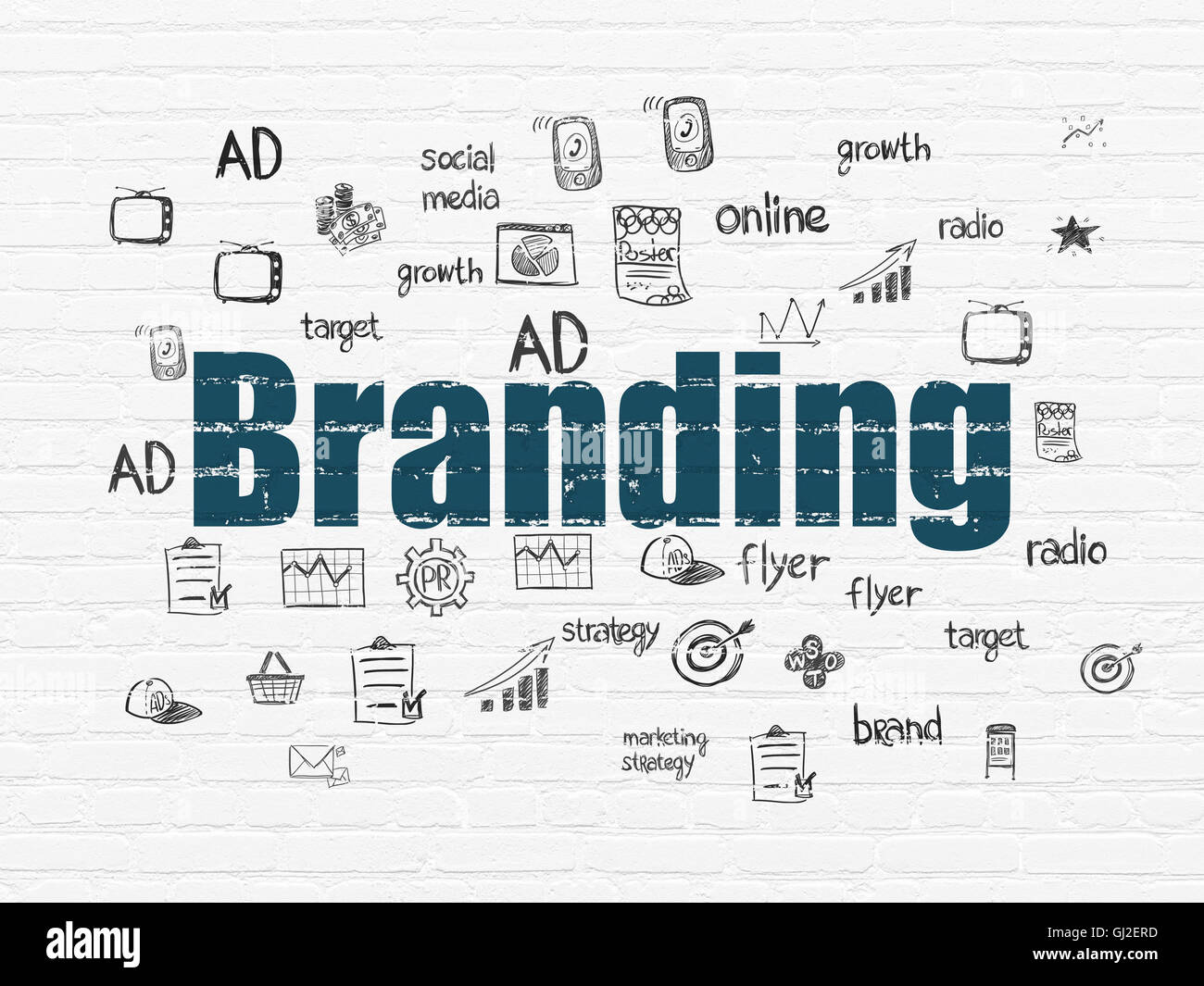 Marketing concept: Branding on wall background Stock Photo - Alamy