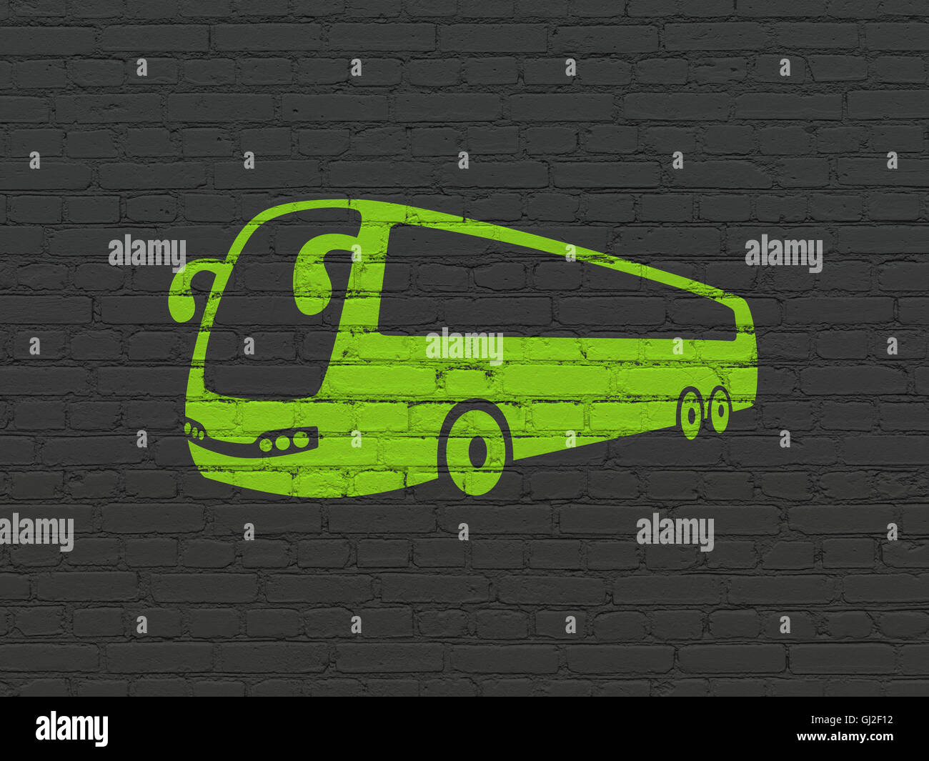 Vacation concept: Bus on wall background Stock Photo - Alamy