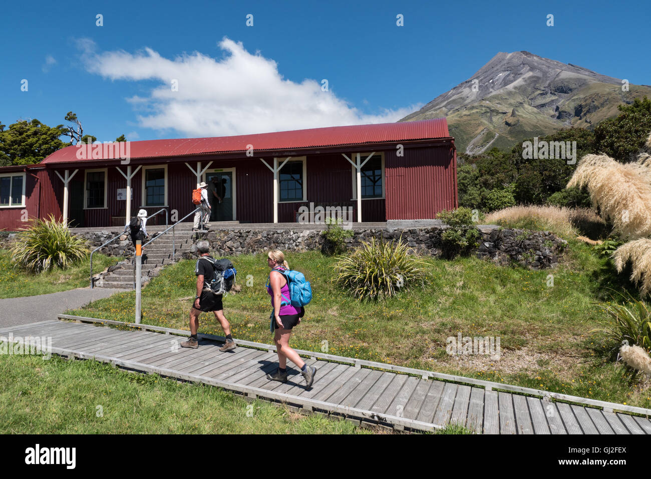 The camp house at the base of Mount Taranaki. Egmont National Park ...