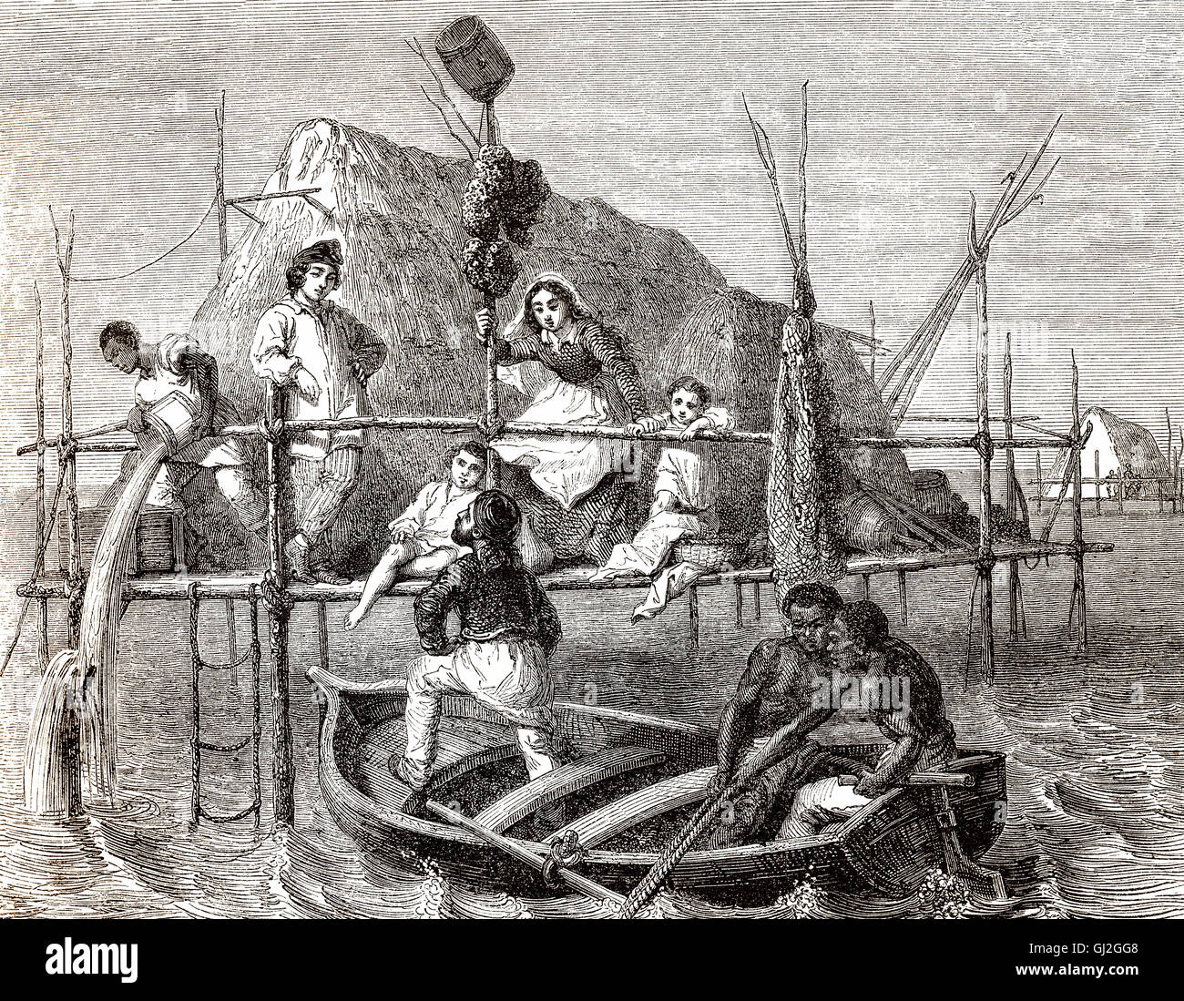 Sponge divers, Cuba, 19th century Stock Photo - Alamy