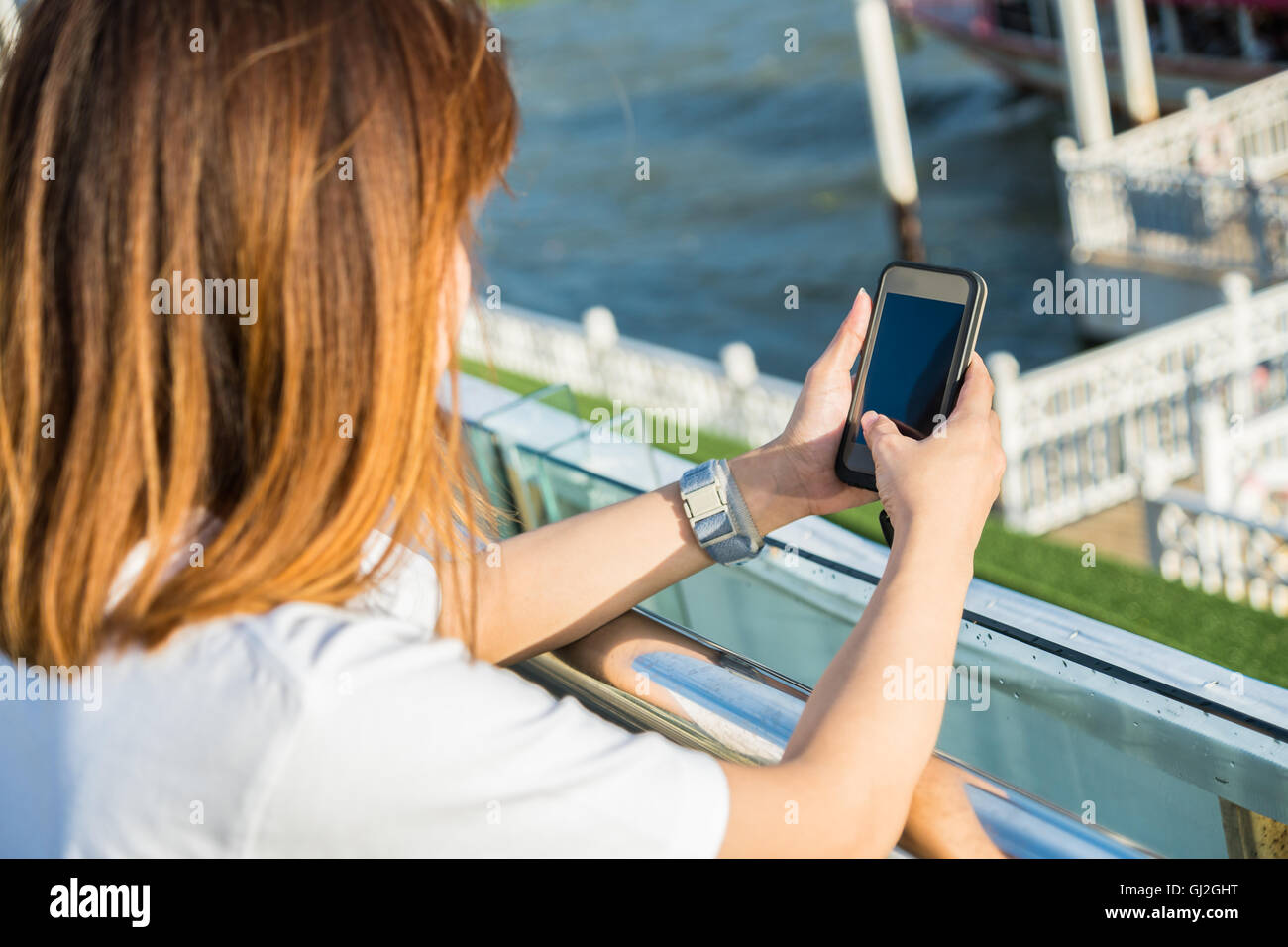 asia thai china student university beautiful girl using her smart phone ...