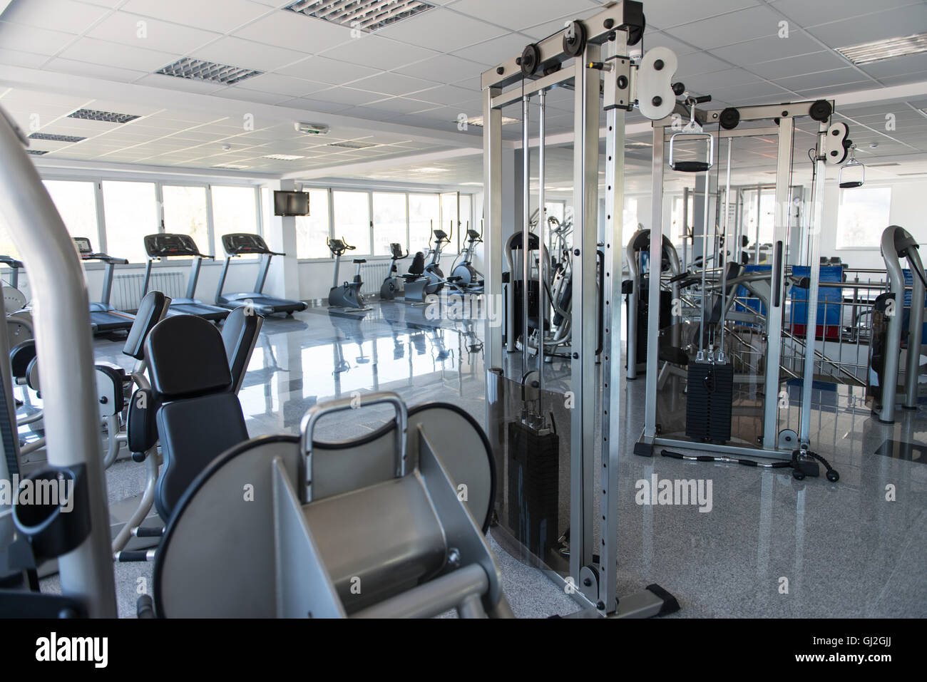 Equipment And Machines At The Modern Gym Room Fitness Center Stock ...