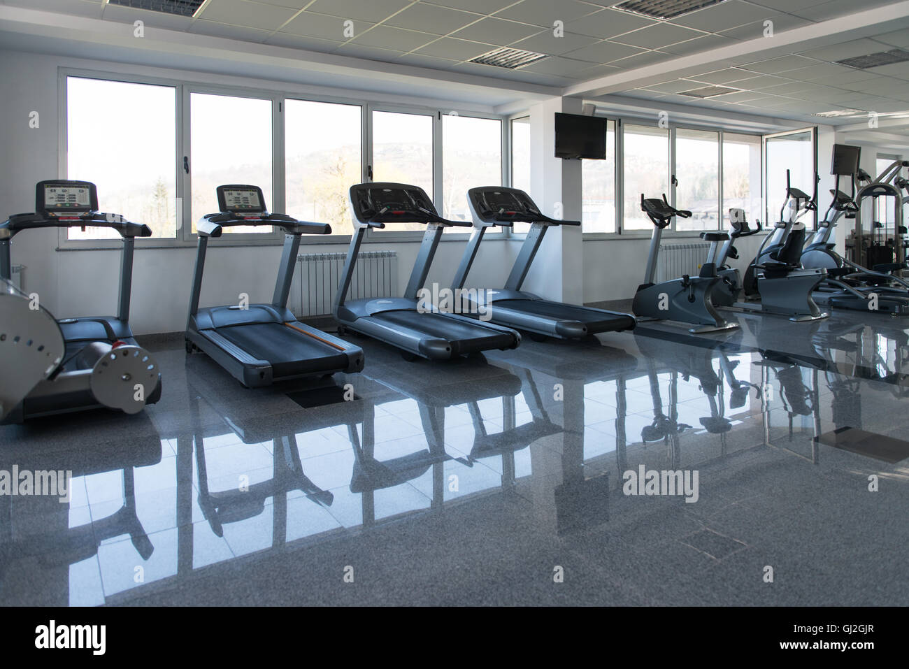 Equipment And Machines At The Modern Gym Room Fitness Center Stock ...