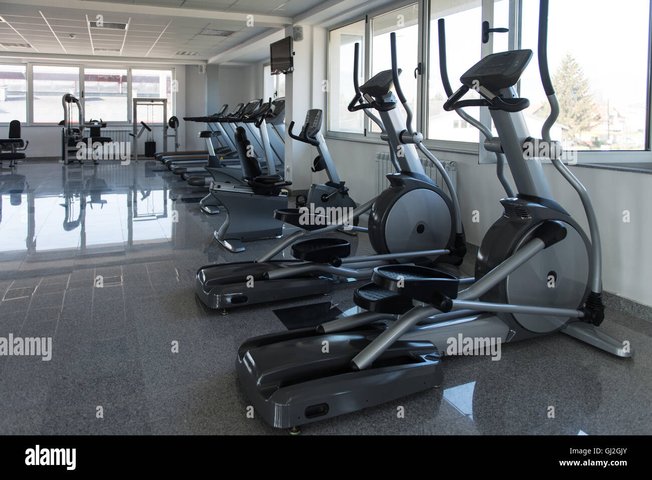 Equipment And Machines At The Modern Gym Room Fitness Center Stock ...