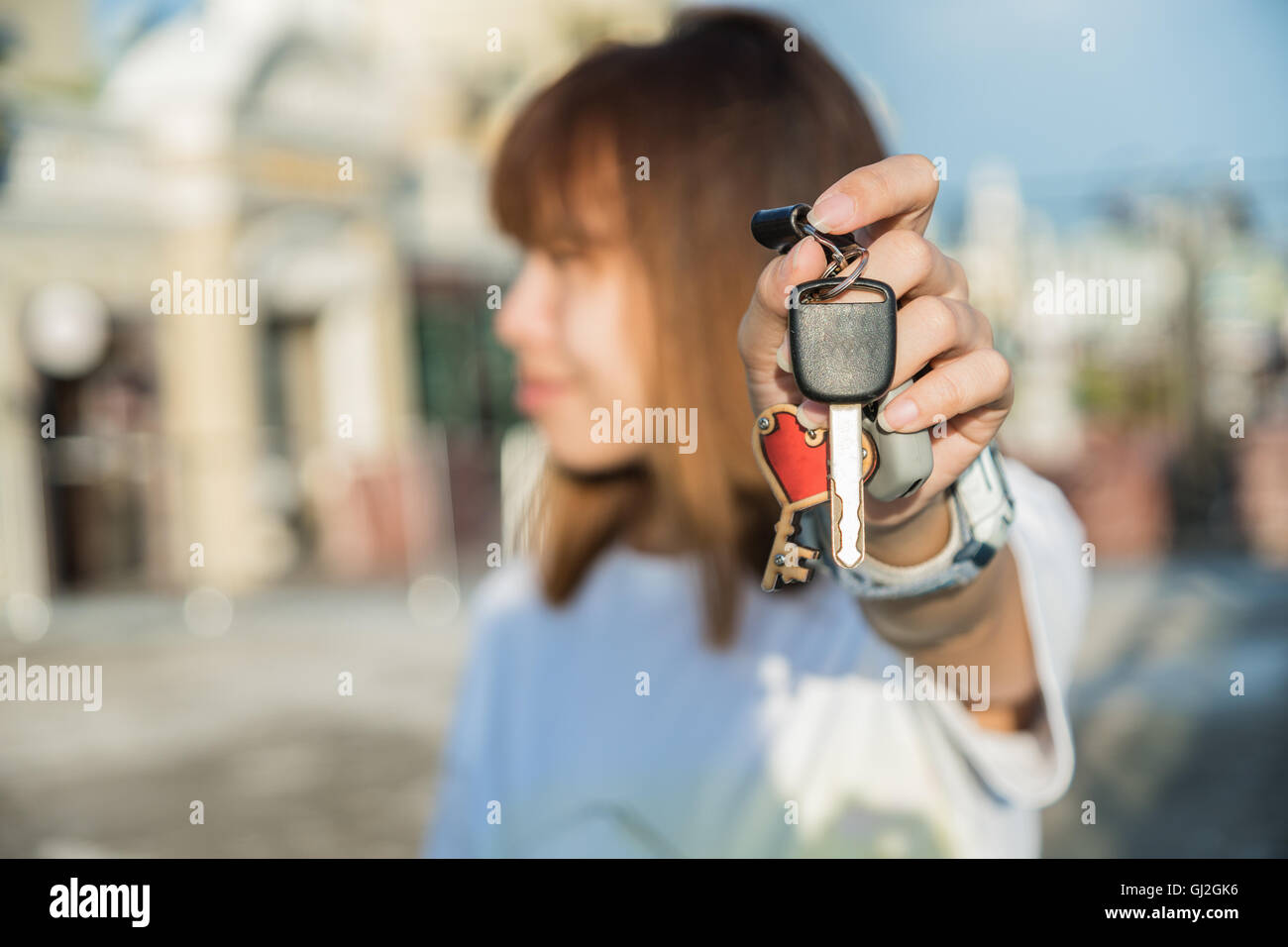happy woman driver hold car keys in her new car Stock Photo - Alamy