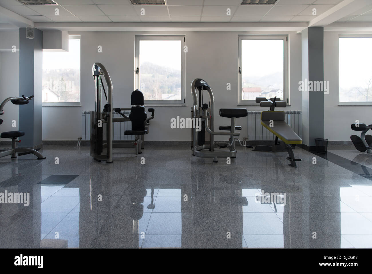 Equipment And Machines At The Modern Gym Room Fitness Center Stock ...