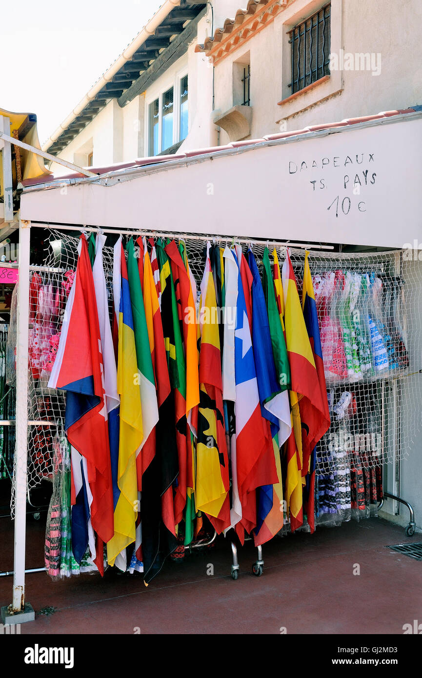 Shop at Saintes-Maries-de-la-Mer that sells flags of all countries of ...