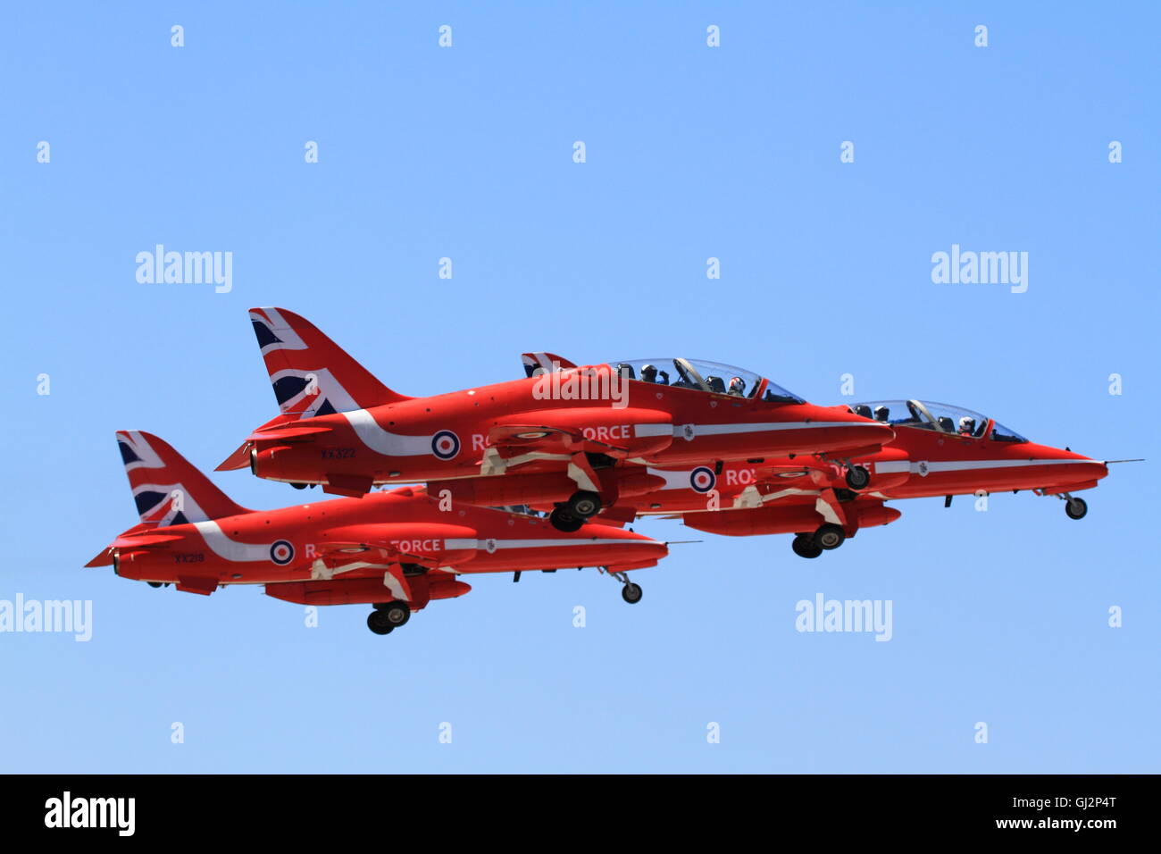 Royal Air Force display team The Red Arrows departing RAF Valley Stock ...