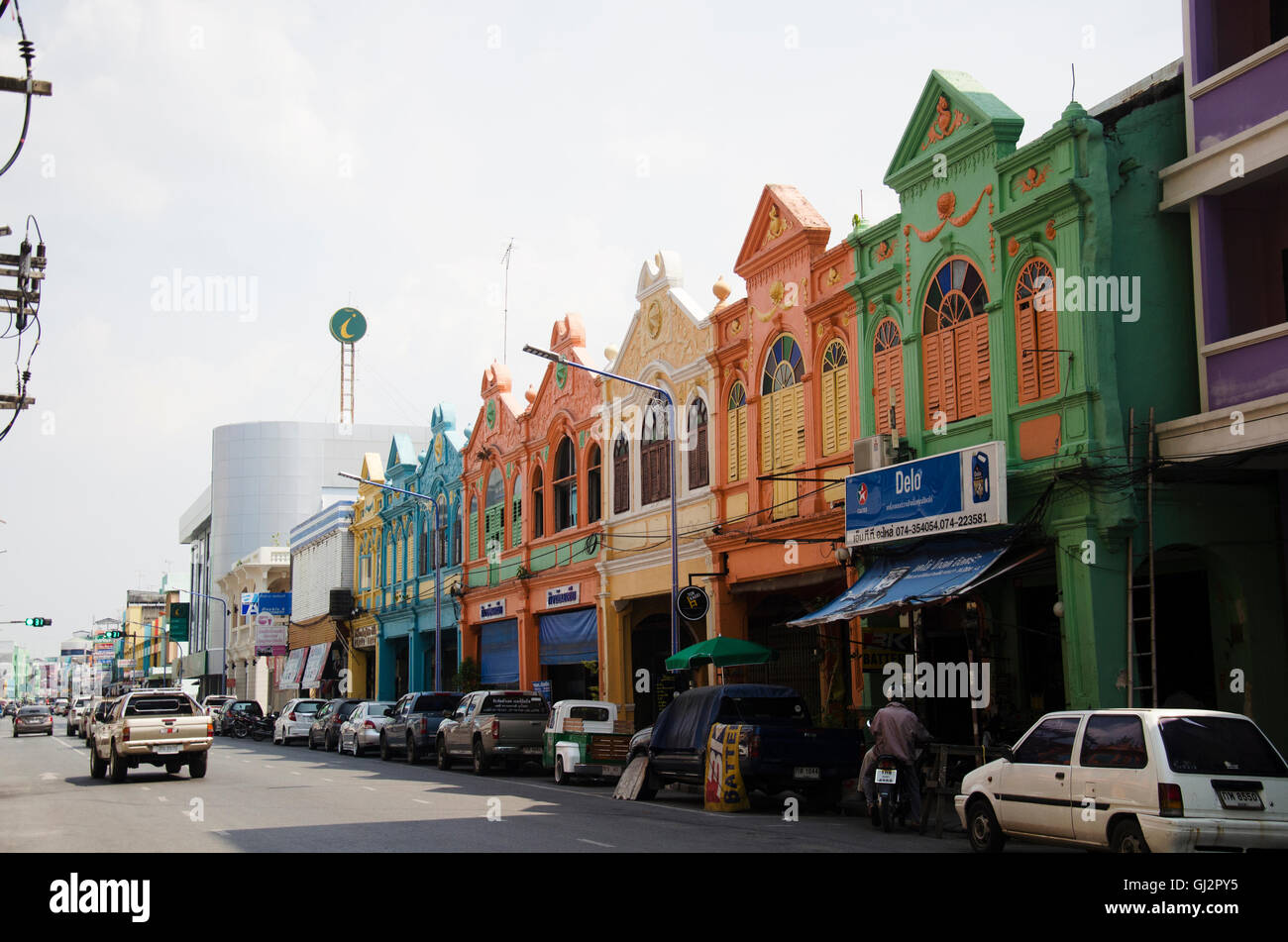 Colorful Building old town and landscape traffic road of Hat Yai city ...