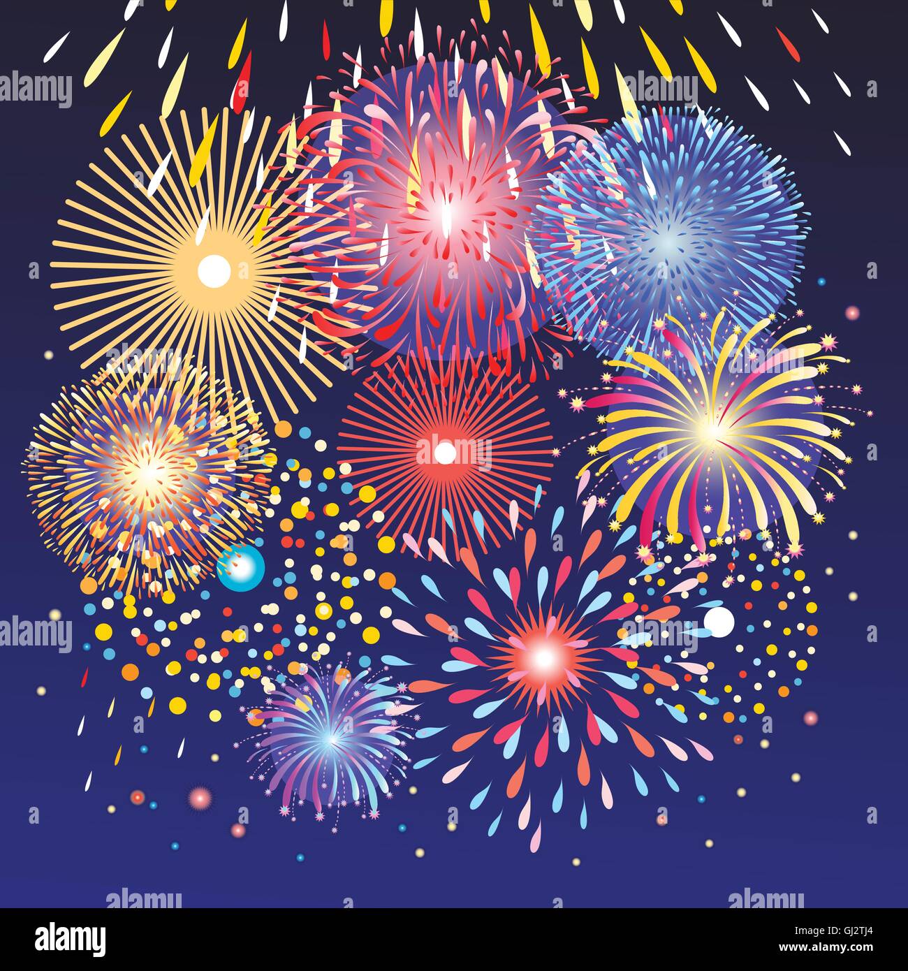 Beautiful bright background with colorful fireworks on dark background ...