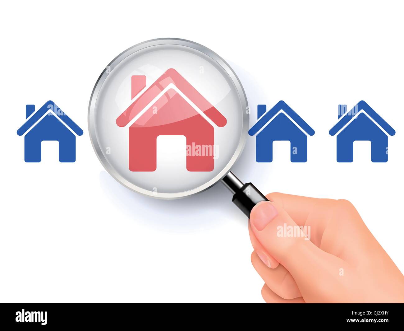 3D illustration of magnifying glass over the house icon Stock Vector ...