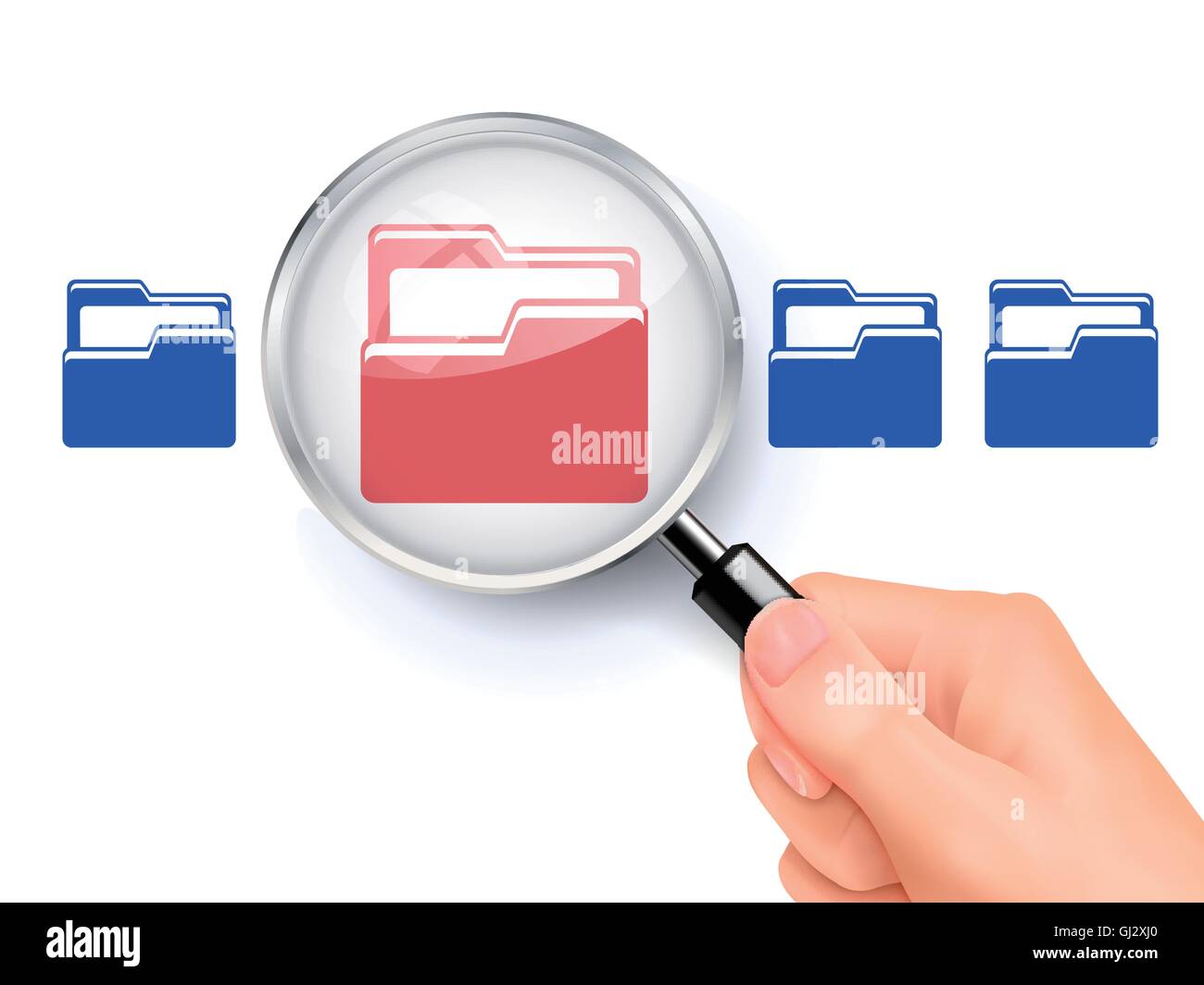 3D illustration of magnifying glass over the folder icon Stock Vector ...