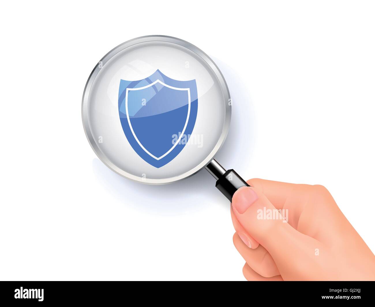 3D illustration of magnifying glass over the shield icon Stock Vector ...