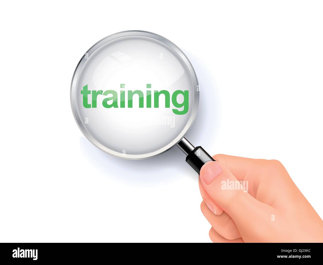 3D illustration of magnifying glass over the words of training Stock ...