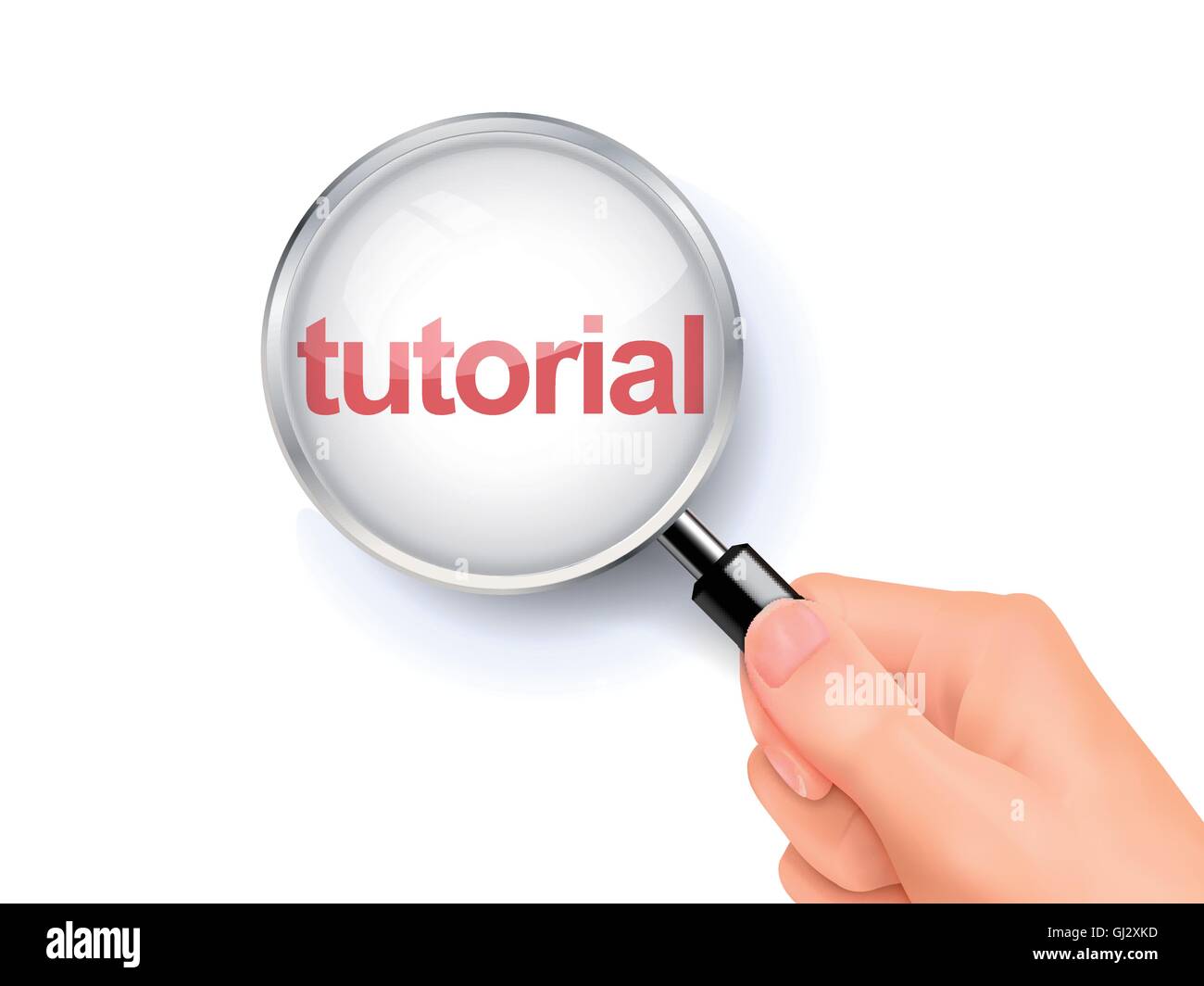 3D illustration of magnifying glass over the words of tutorial Stock ...