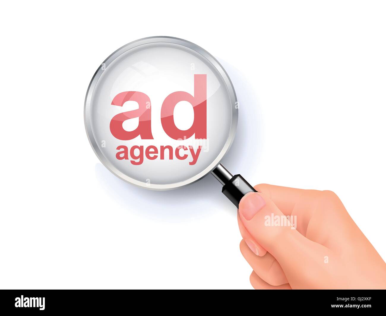 3D illustration of magnifying glass over the words of ad agency Stock ...