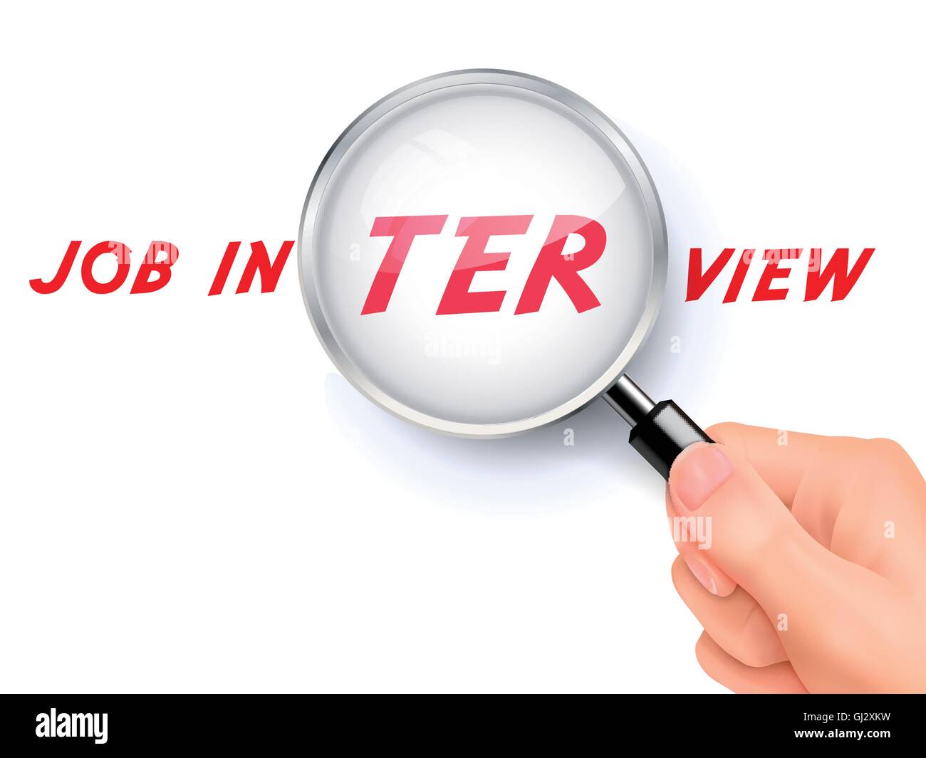 3D illustration of magnifying glass over the words of job interview ...