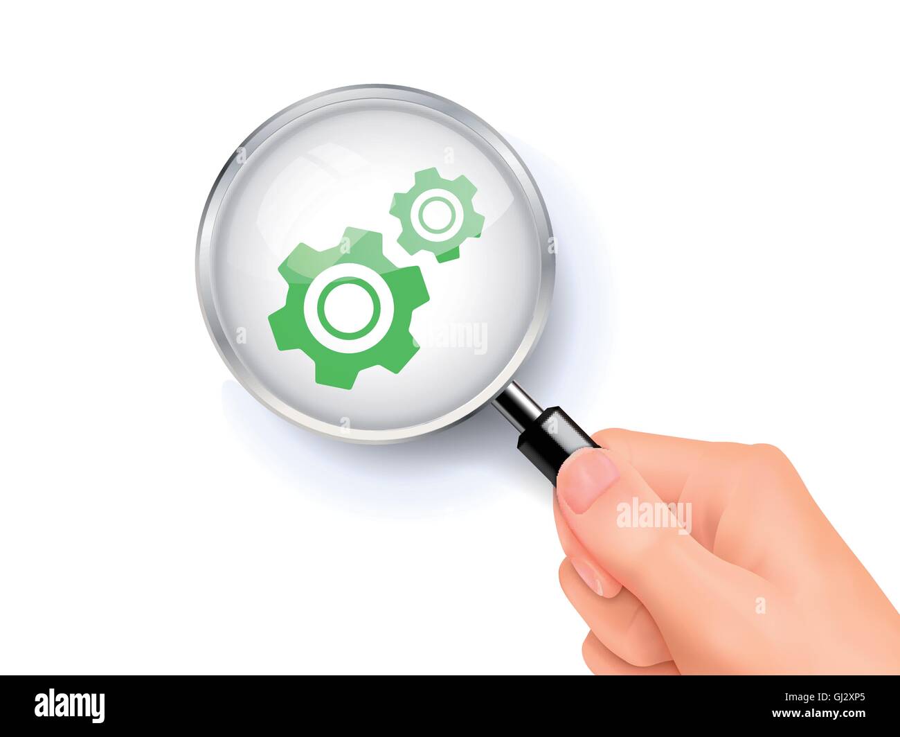 3D illustration of magnifying glass over the gear icon Stock Vector ...