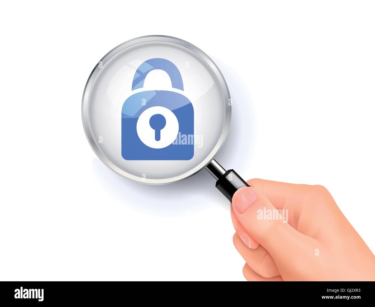 3D illustration of magnifying glass over the lock icon Stock Vector ...