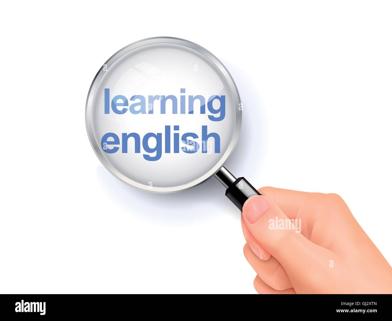 3D illustration of magnifying glass over the words of learning English ...
