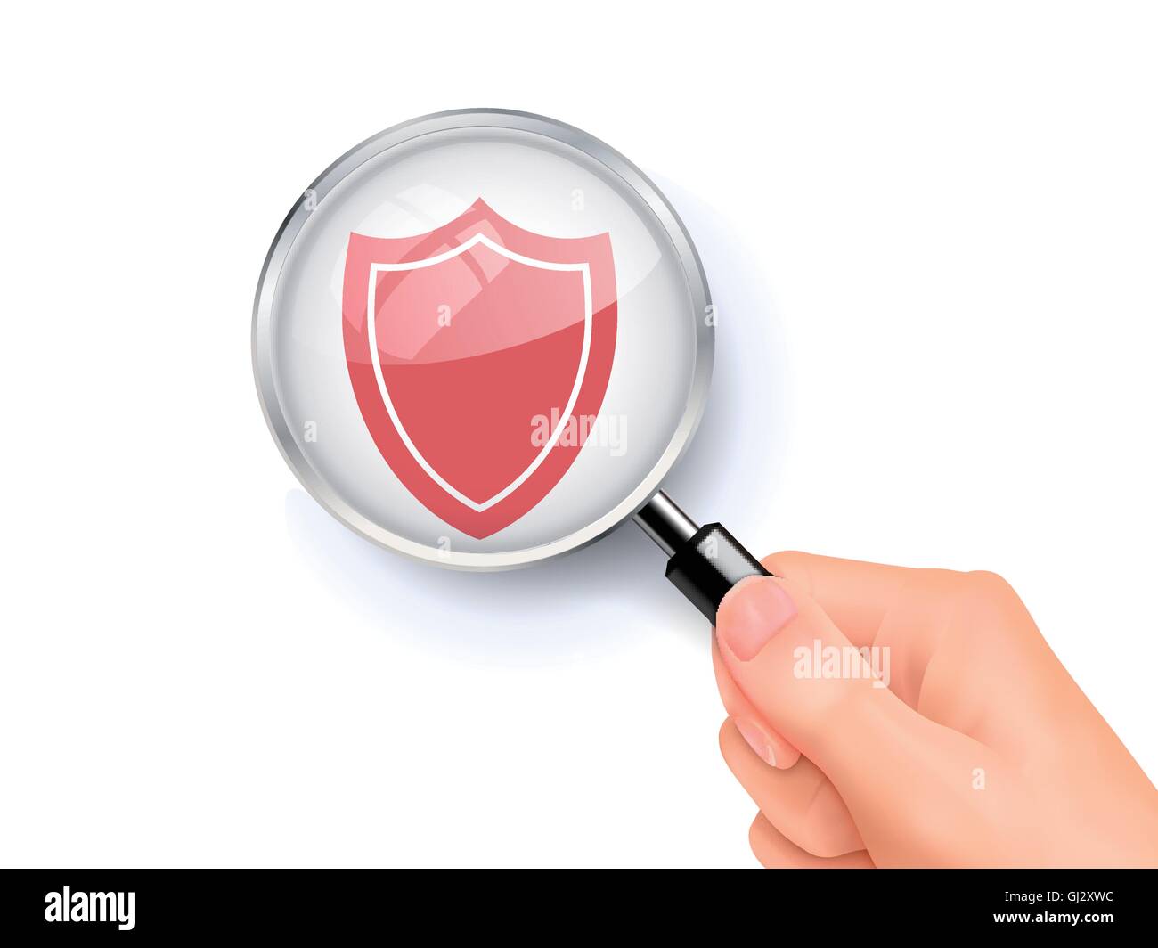 3D illustration of magnifying glass over the shield icon Stock Vector ...