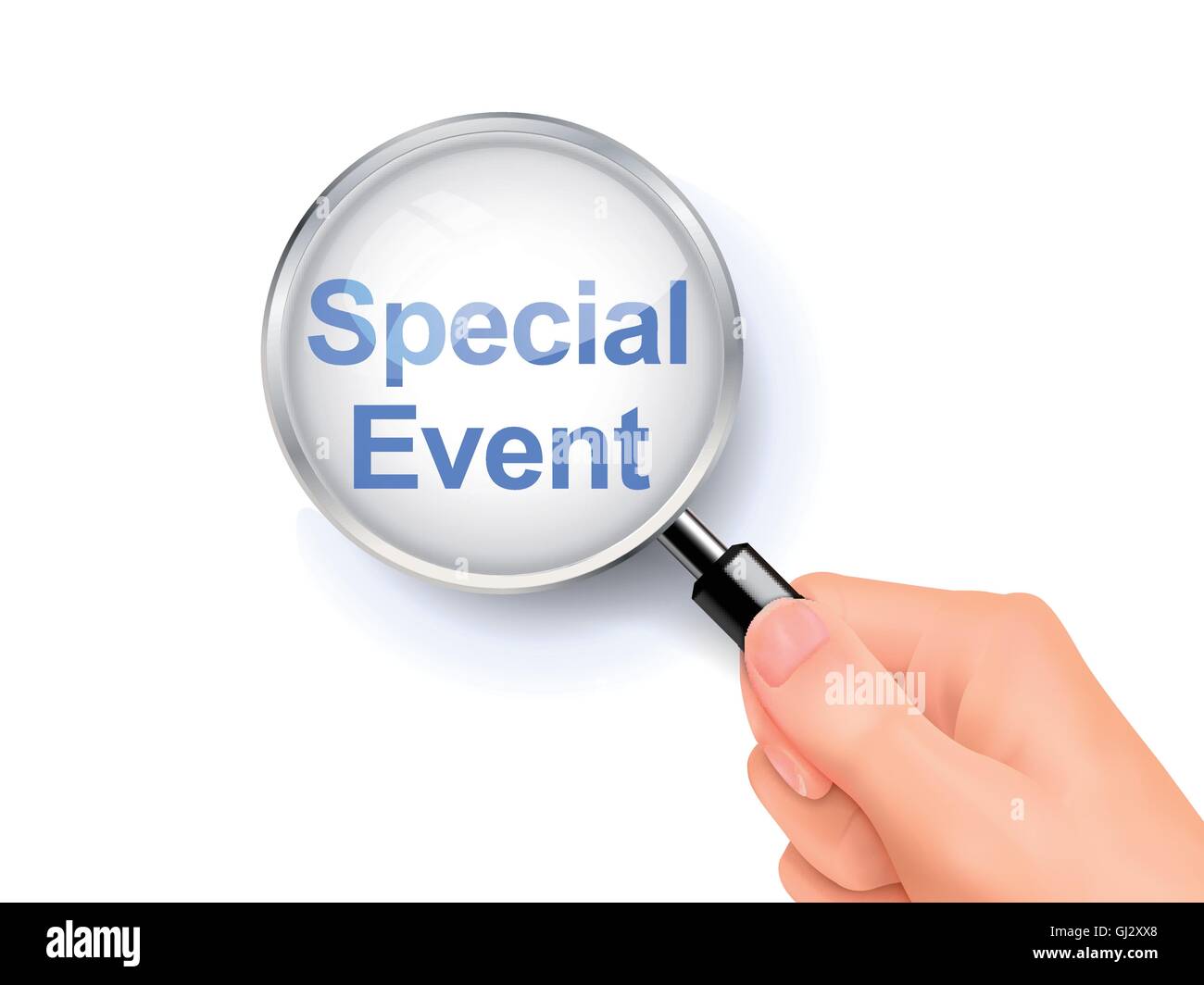 3D illustration of magnifying glass over the words of special event ...