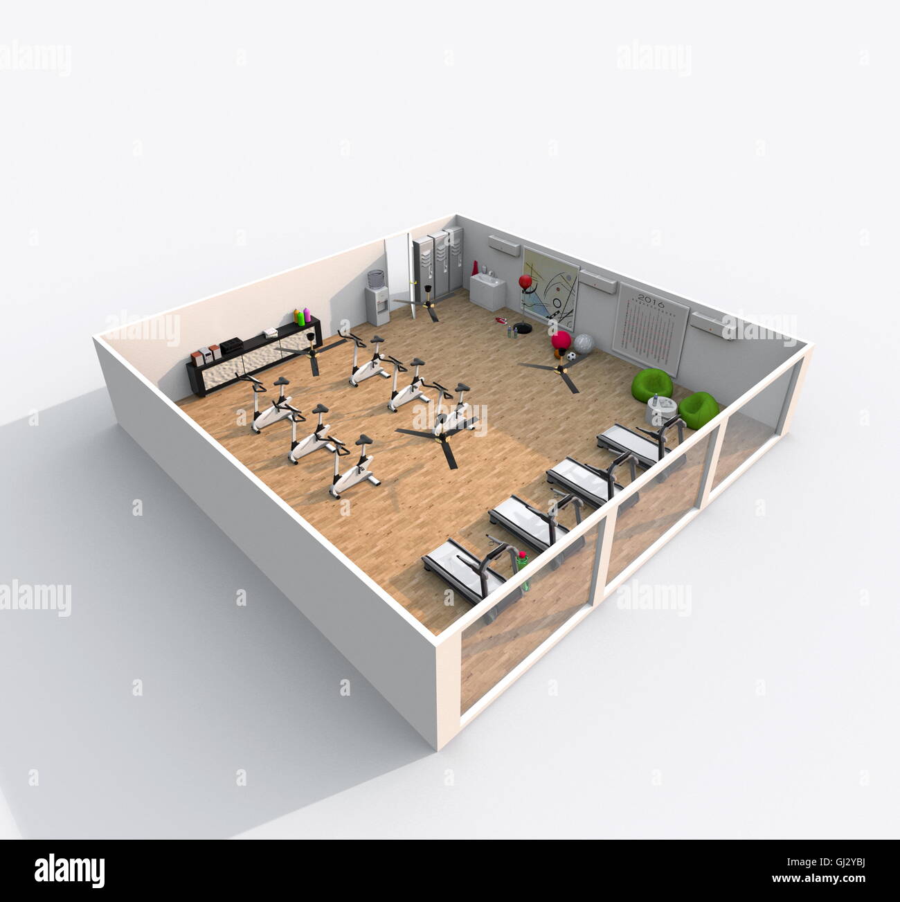 3d interior rendering perspective view of furnished gym Stock Photo - Alamy